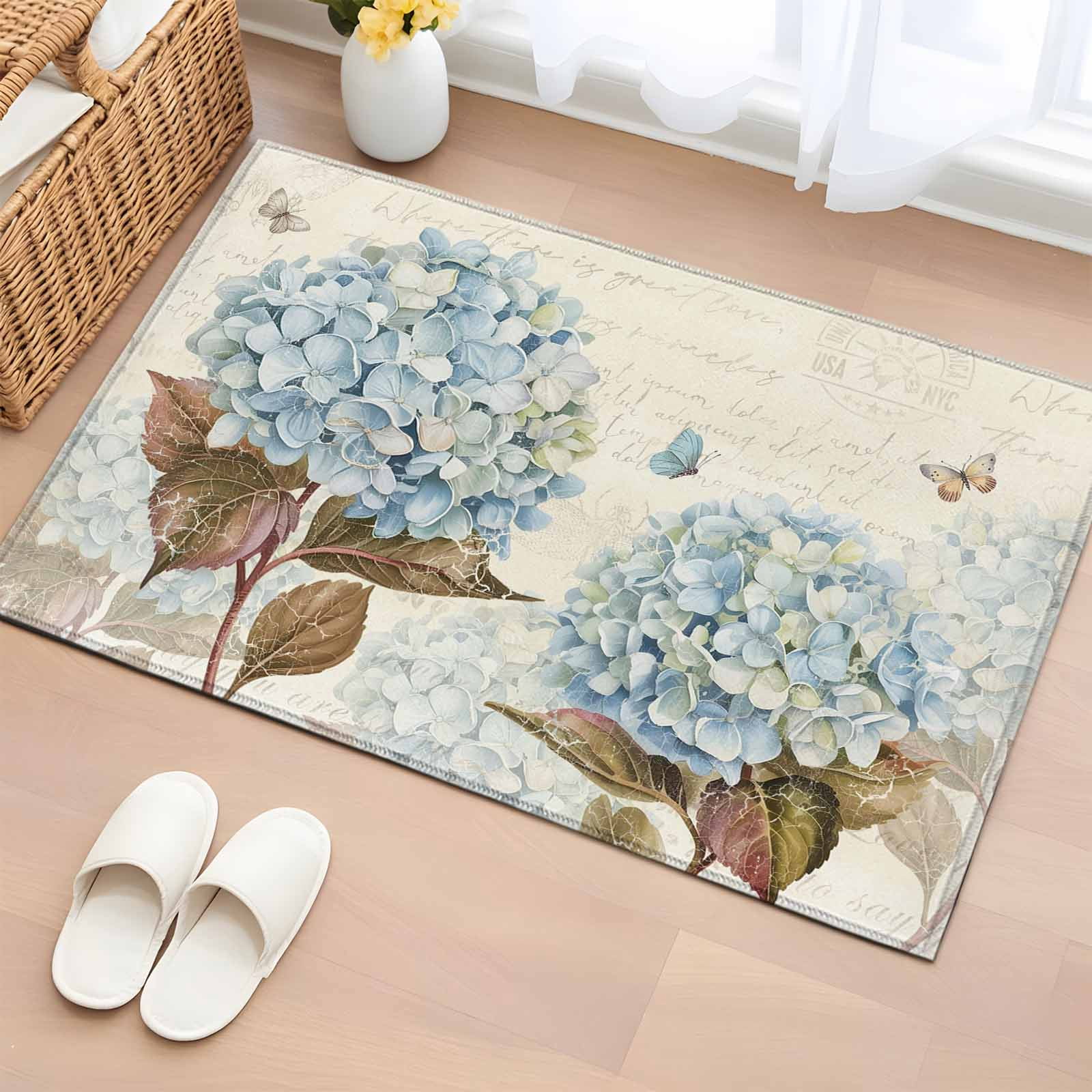 Blue Hydrangea Bathroom Rug Washable 2x3 Entryway Rug Non Slip Spring ...