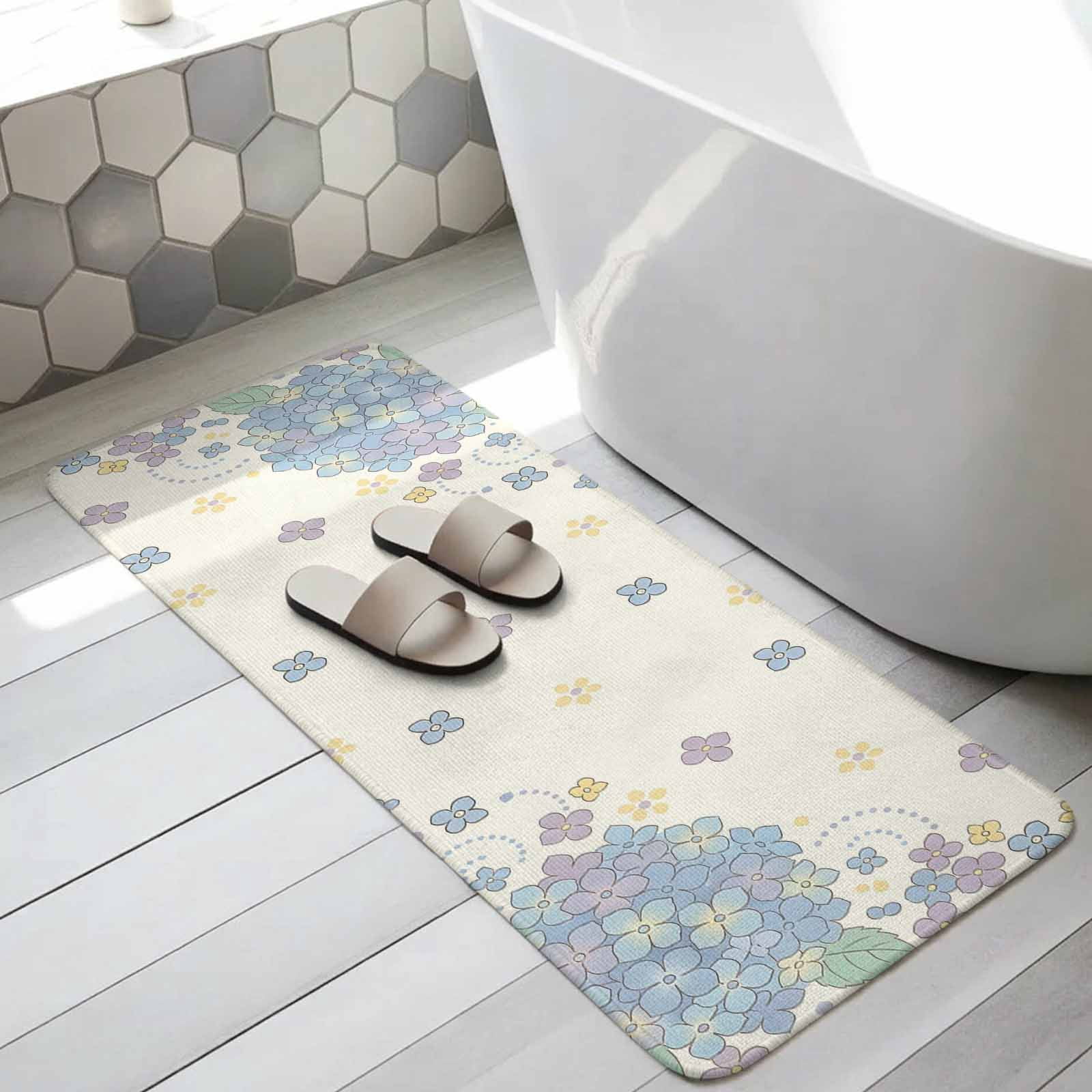 Blue Hydrangea Bathroom Runner Rugs Non Slip Washable Absorbent Narrow ...