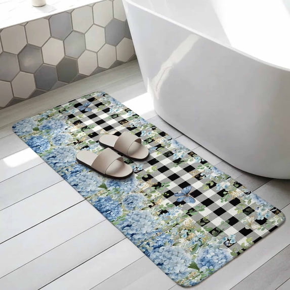 Blue Hydrangea Bathroom Runner Rugs Non Slip Washable Absorbent Narrow ...