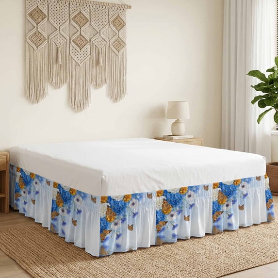 Blue Hydrangea Bed Skirt Bed Skirts King Size 18 Inch Drop, White ...