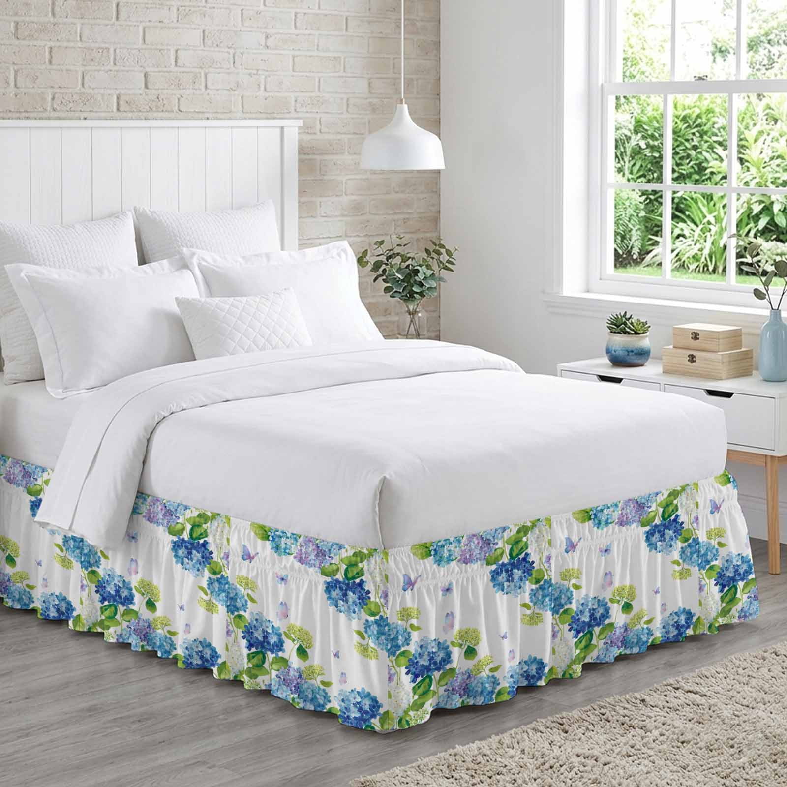 Blue Hydrangea Bed Skirt King Size 18 Inch Drop, Watercolor Blue Purple ...