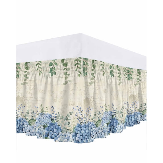 Blue Hydrangea Bed Skirt Queen Size 16 Inch Drop, Spring Blue Floral ...