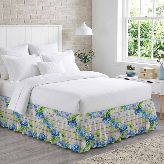 Blue Hydrangea Bed Skirt Queen Size 18 Inch Drop, Watercolor Blue ...