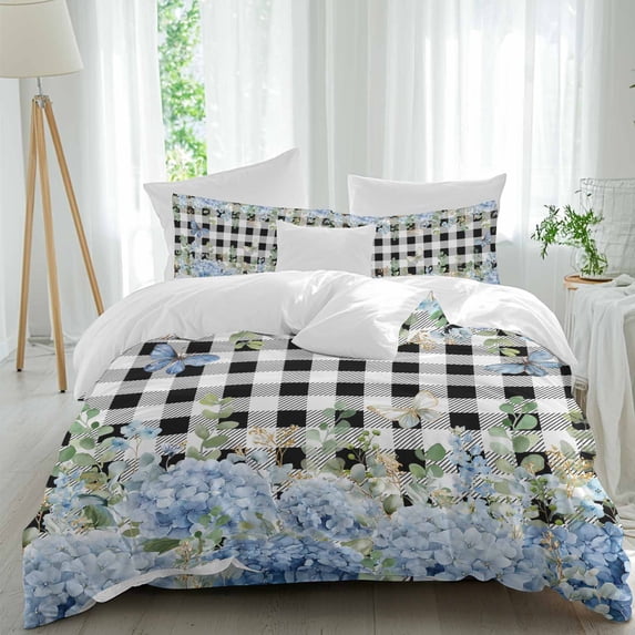 Blue Hydrangea Bedding Duvet Cover Set Twin Size 4 Pieces, Rustic ...