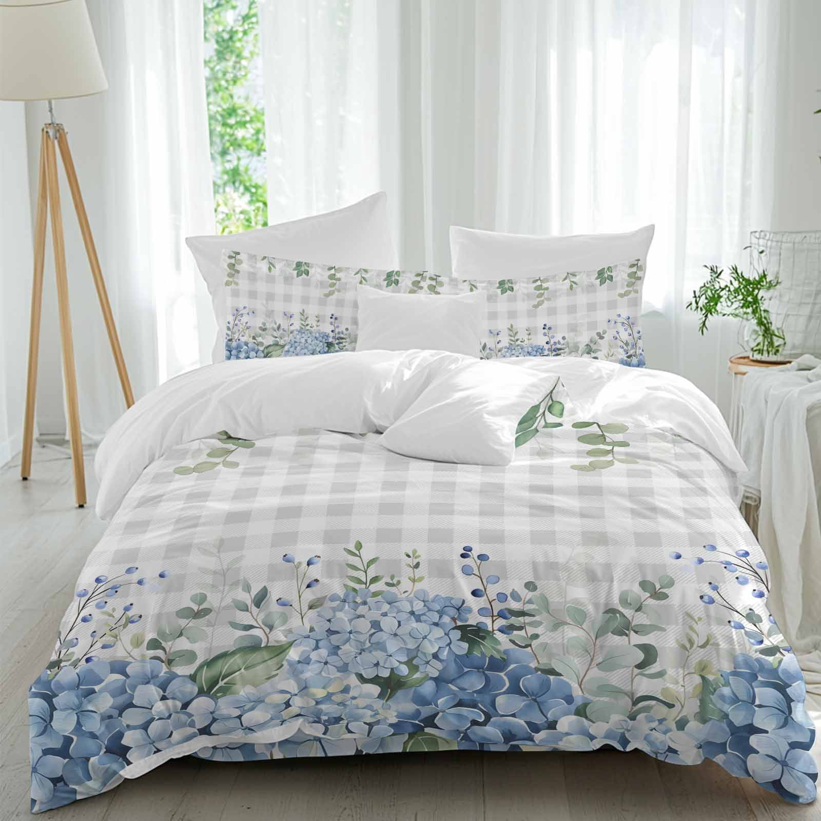 Blue Hydrangea Bedding Duvet Cover Set Twin Size 4 Pieces, Watercolor ...