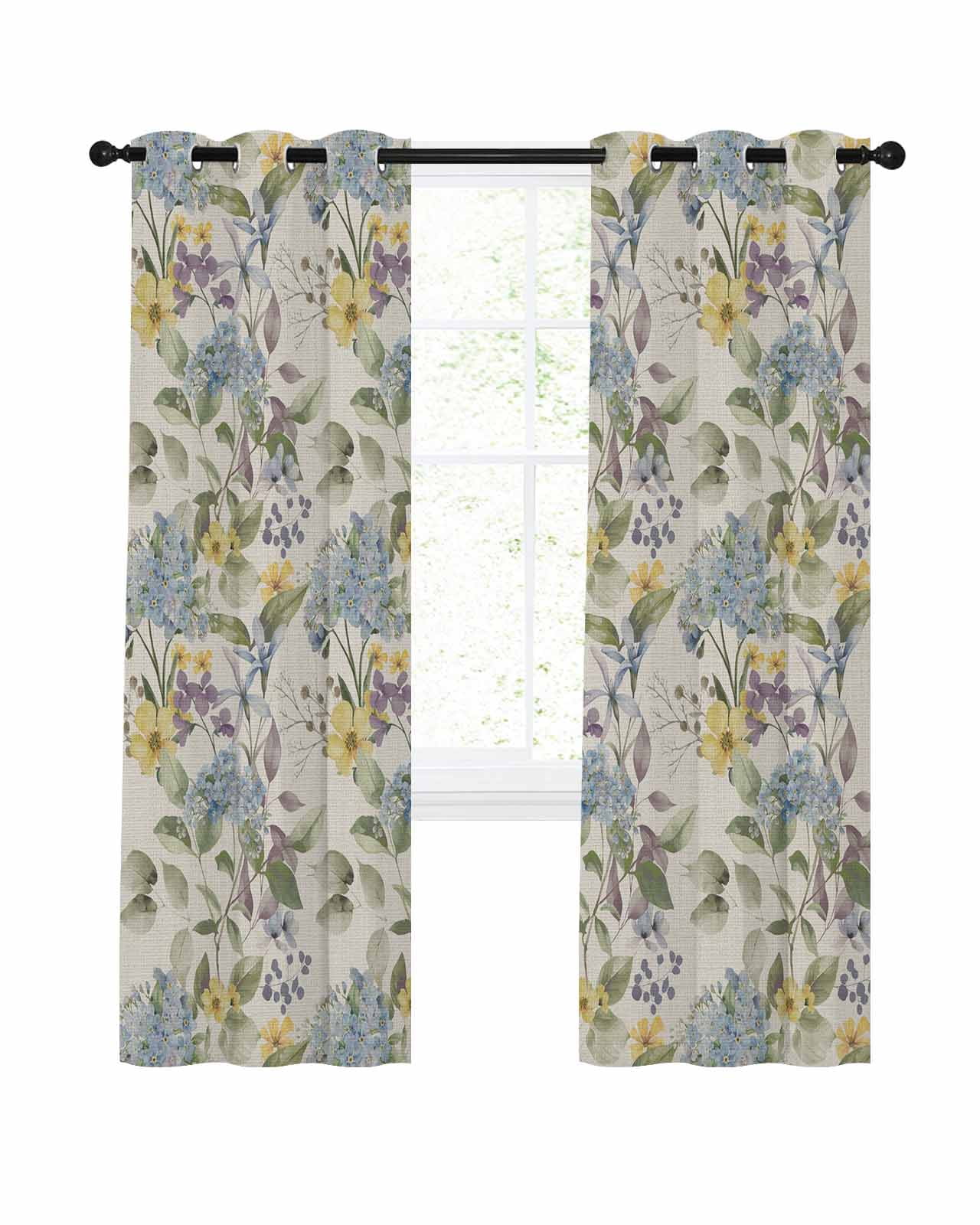 Blue Hydrangea Blackout Curtains 84 Inch Length Watercolor Spring ...