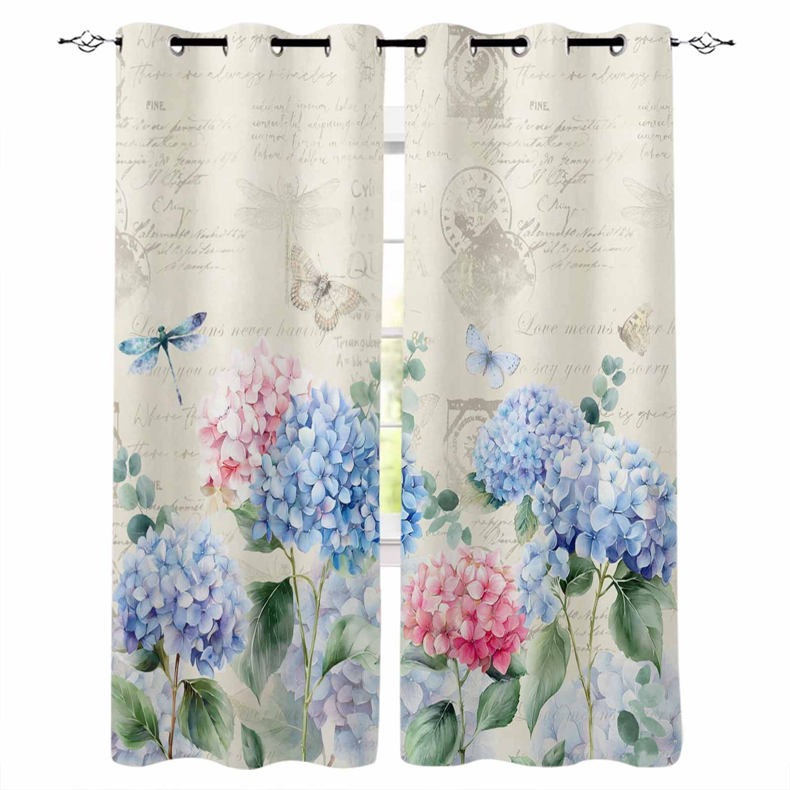 Blue Hydrangea Blackout Curtains for Bedroom Living Room Darkening ...