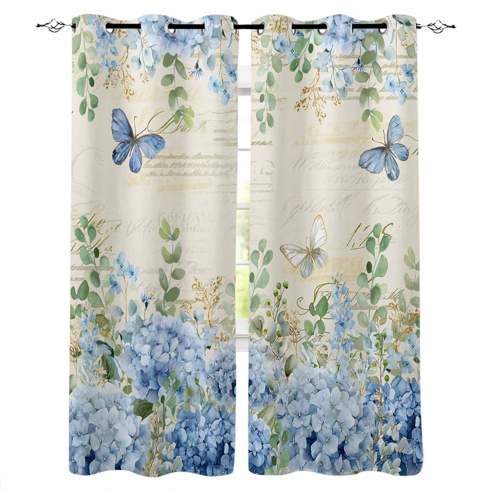 Blue Hydrangea Blackout Curtains for Bedroom/Living Room, Thermal ...