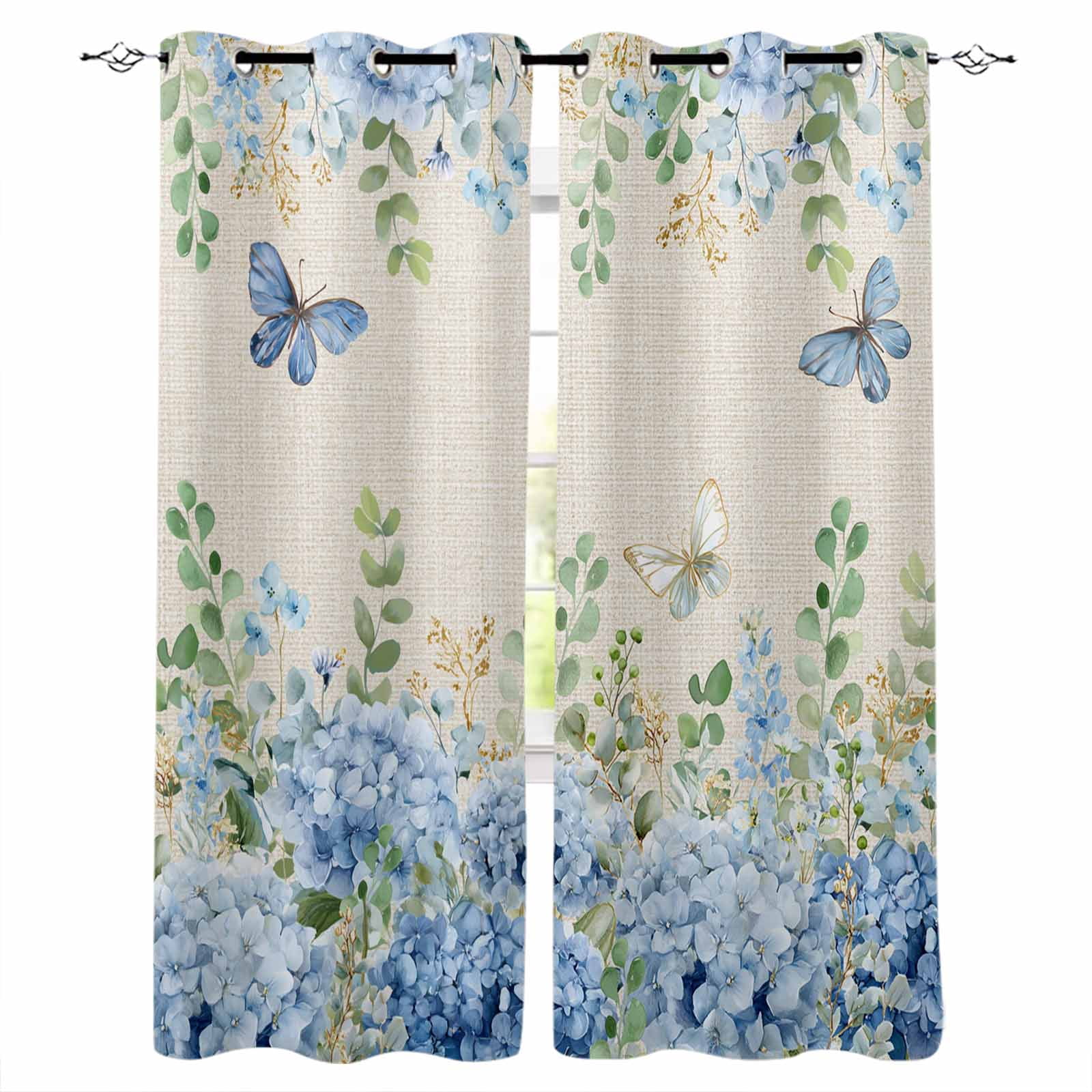 Blue Hydrangea Blackout Curtains for Bedroom/Living Room, Thermal ...