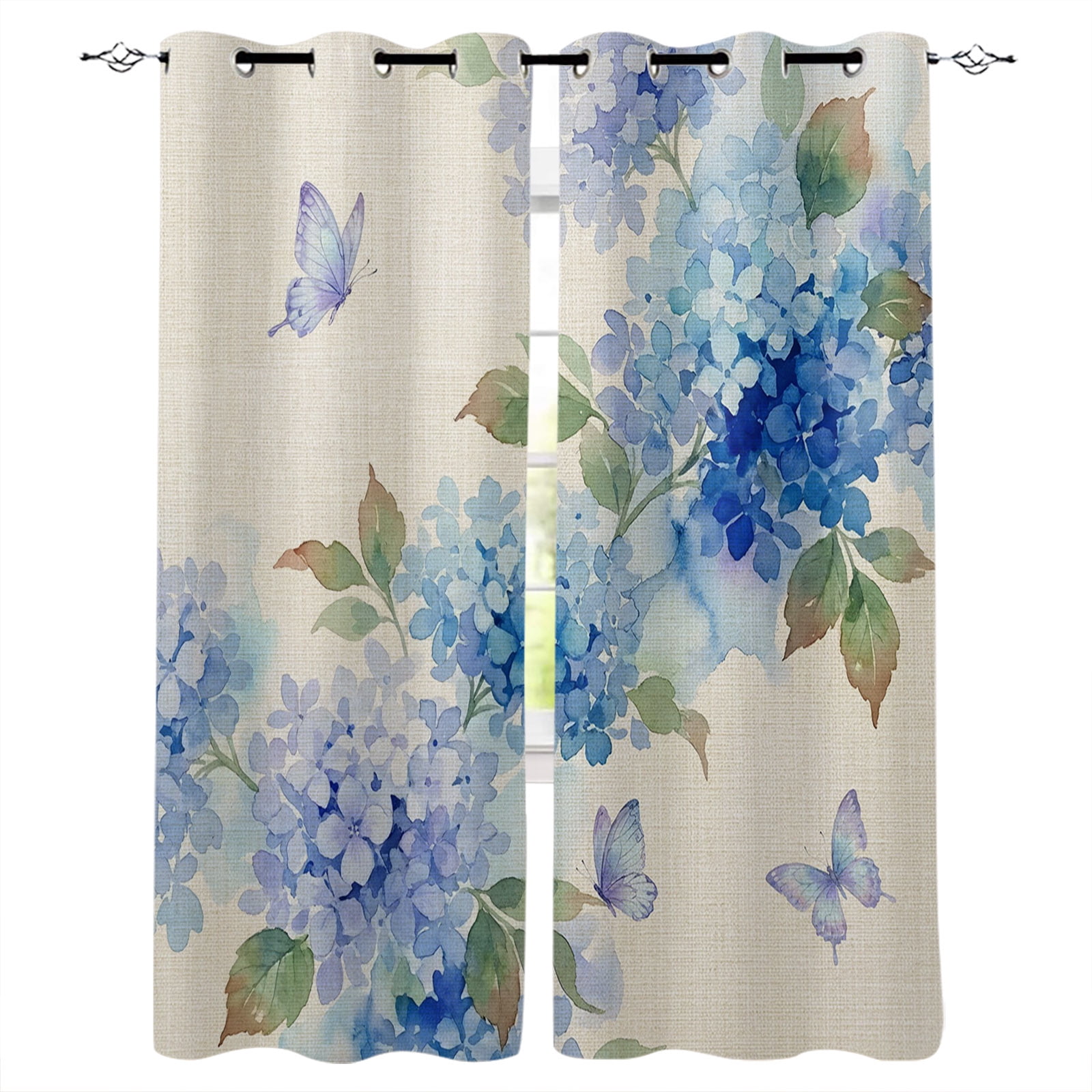 Blue Hydrangea Blackout Curtains for Bedroom/Living Room, Thermal ...