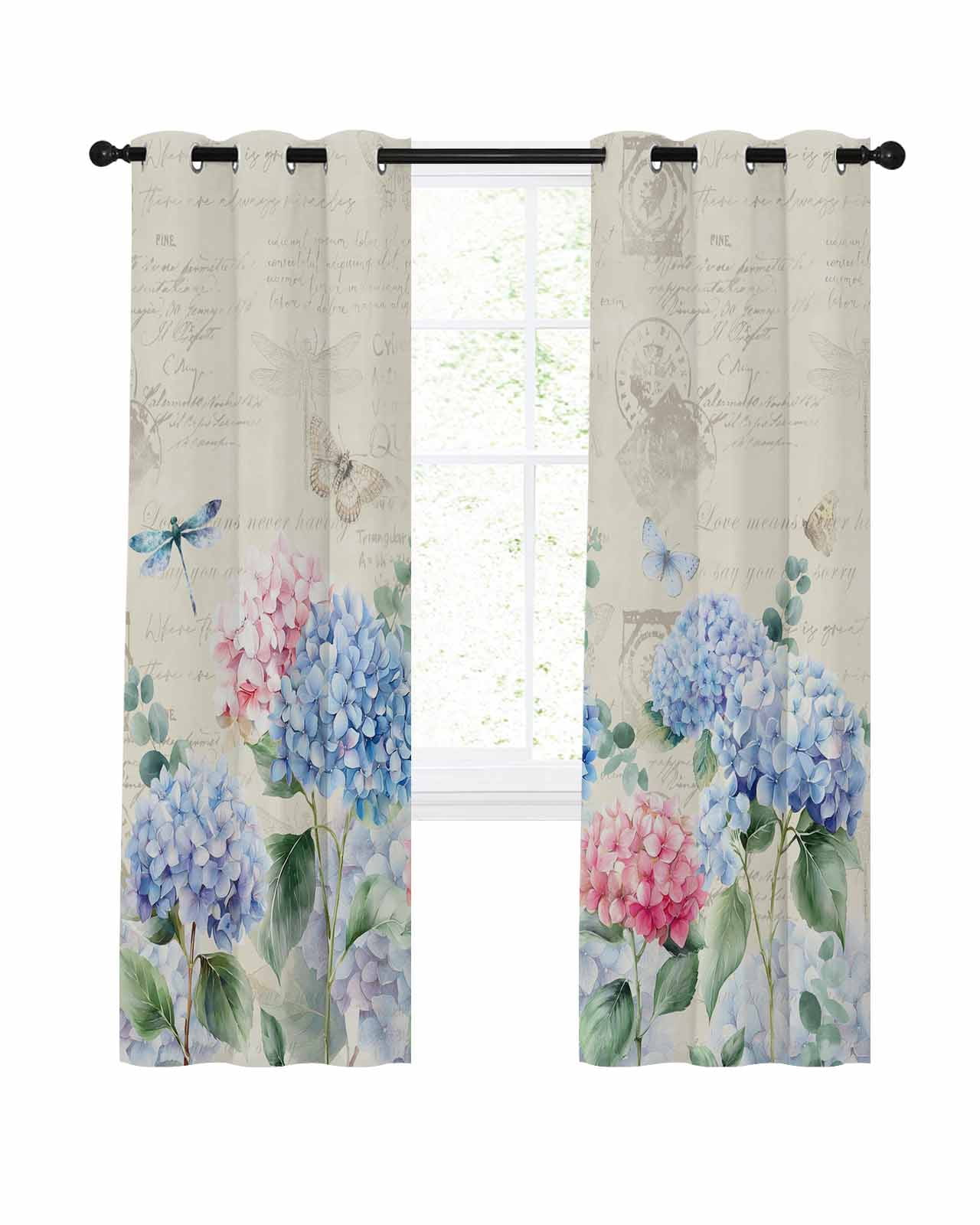 Blue Hydrangea Blackout Curtains, Light Blocking Print Window Curtains ...