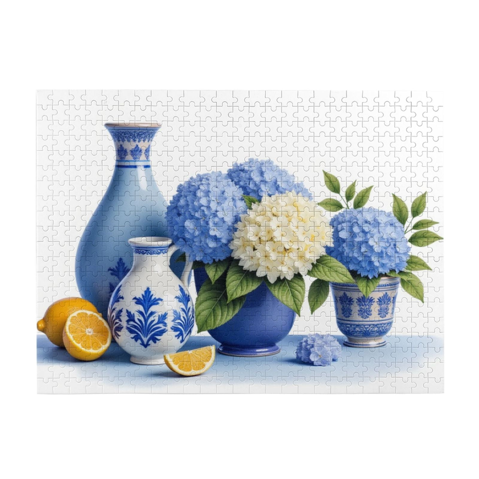 Blue Hydrangea & Blue Pottery 500Piece Adult Jigsaw Puzzle – Relaxing ...