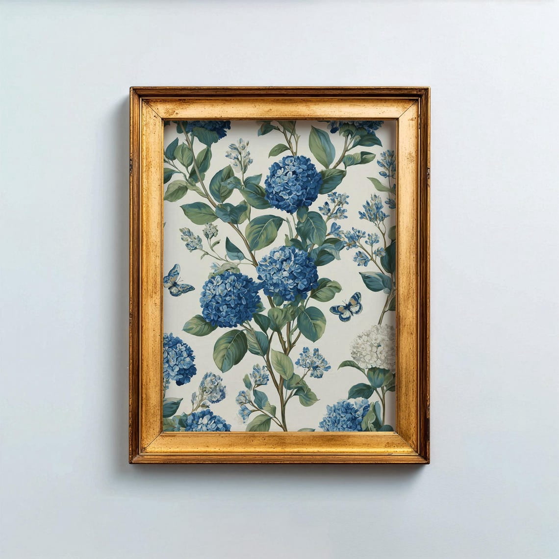 Blue Hydrangea Botanical Wall Art, Vintage Floral Pattern Print ...