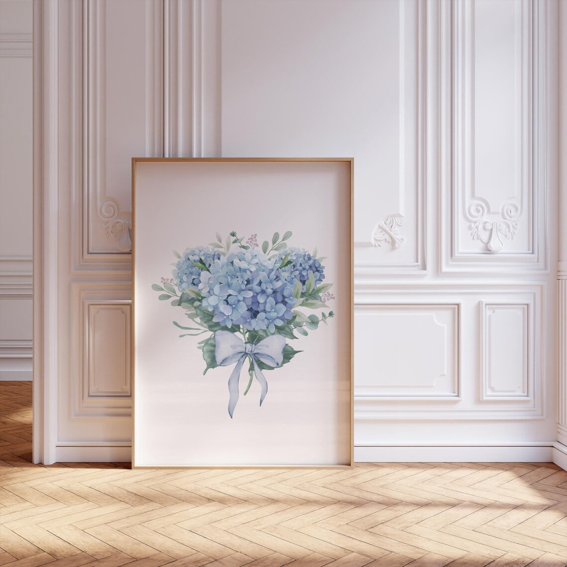 Blue Hydrangea Bouquet Wall Art, Vintage Nancy Meyers Grandmillenial ...