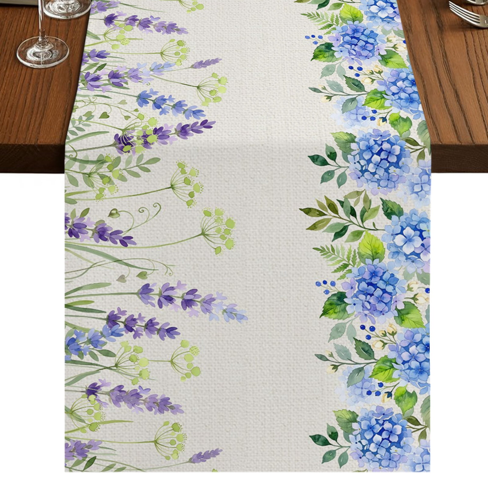 Blue Hydrangea Burlap Cotton Table Runner 13x48 Inches Long, Farmhouse ...