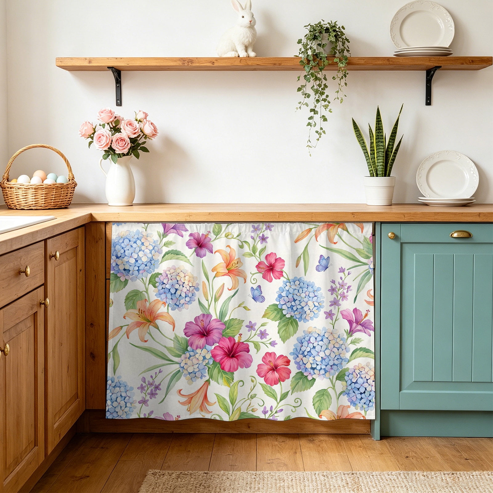 Blue Hydrangea Cabinet Curtains 28" W x 35" L Orange Lily Red Purple ...