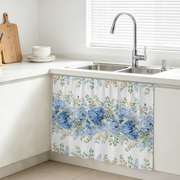 Blue Hydrangea Cabinet Curtains for Kitchen 11"W x 13"L, Rustic Summer ...