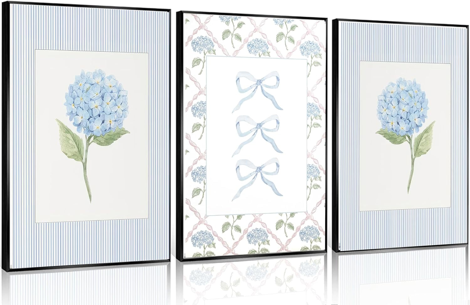Blue Hydrangea Canvas Wall Art Trendy Watercolor Bow Coquette Paintings ...