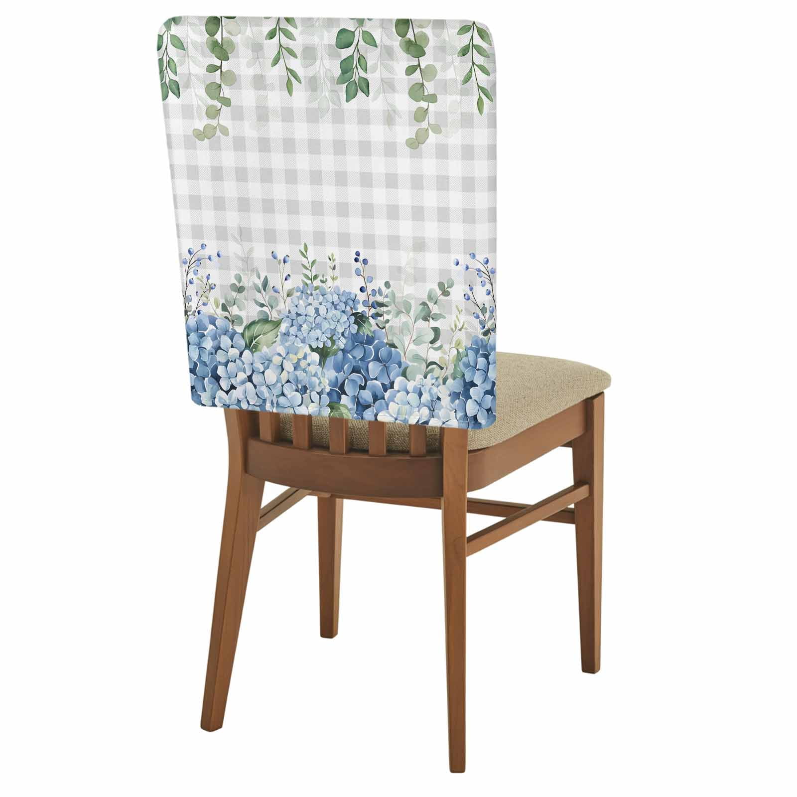 Blue Hydrangea Chair Back Covers Set of 4 Watercolor Spring Blue Floral ...