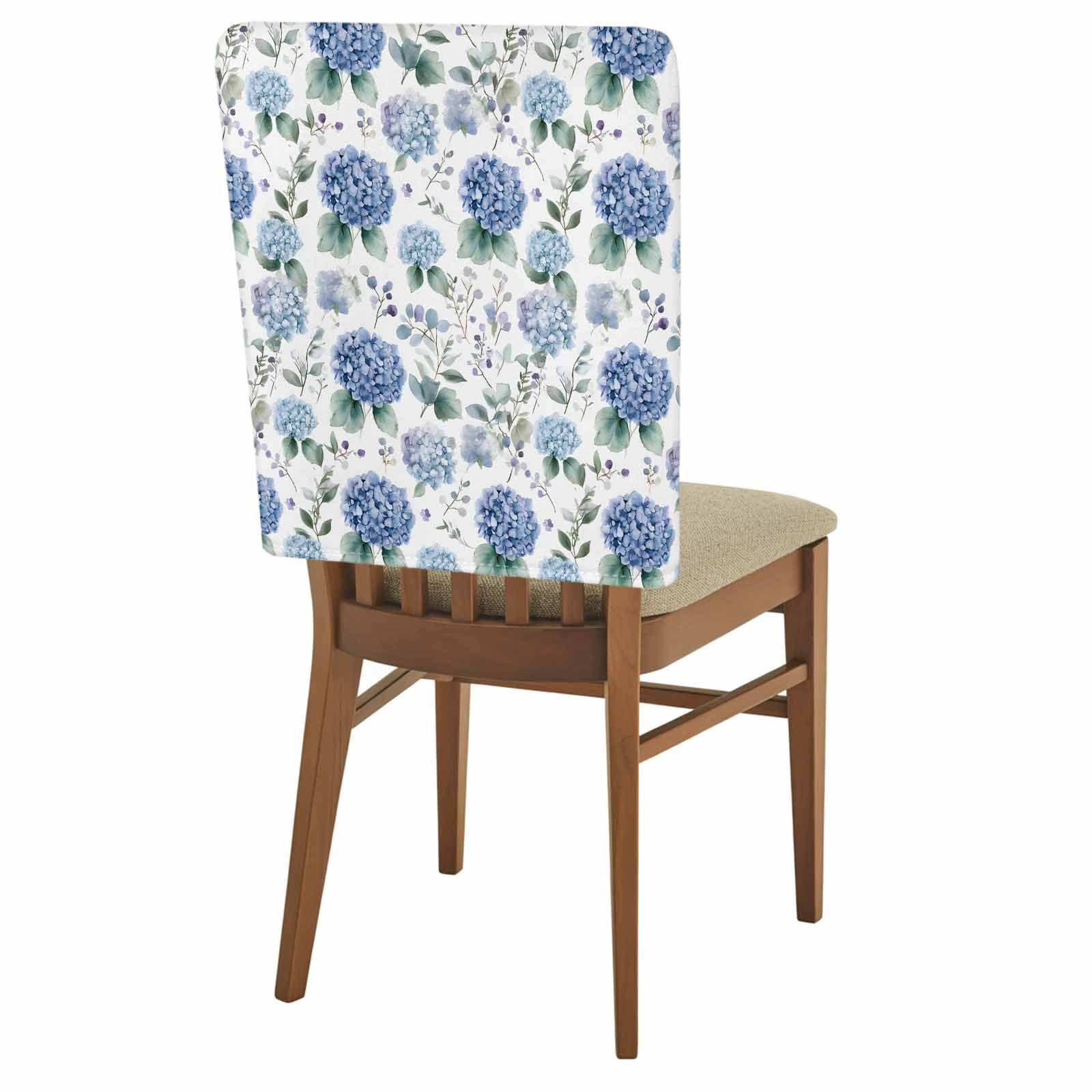 Blue Hydrangea Chair Back Covers Set of 8, Eucalyptus Leaves Watercolor ...