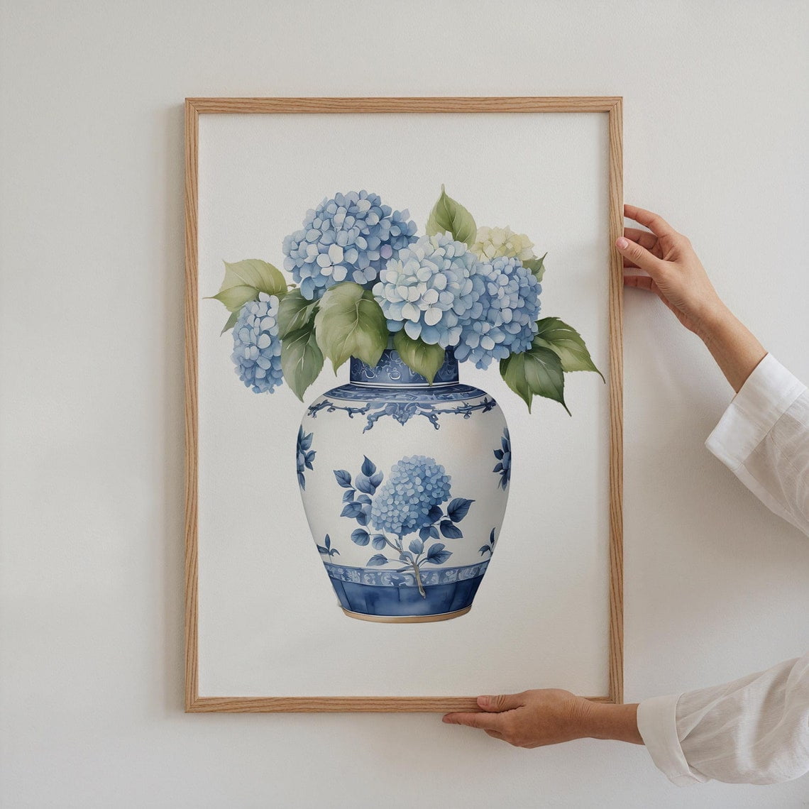 Blue Hydrangea Chinoiserie Art Print, Floral Home Decor Home Decor ...