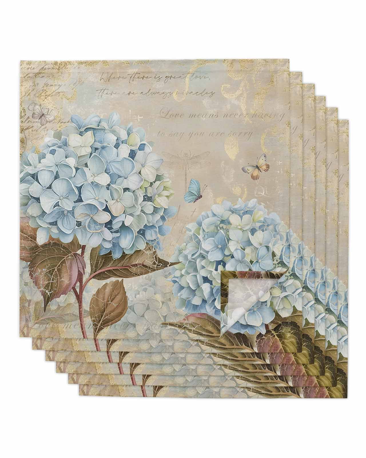 Blue Hydrangea Cloth Napkins Set of 6 Reusable Dinner Napkins, Flowers ...