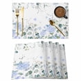 Blue Hydrangea Cotton Linen Placemats Set of 1, Country Eucalyptus Leaf ...