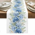 Blue Hydrangea Cotton Linen Table Runner Rustic Summer Blue Floral Leaf ...
