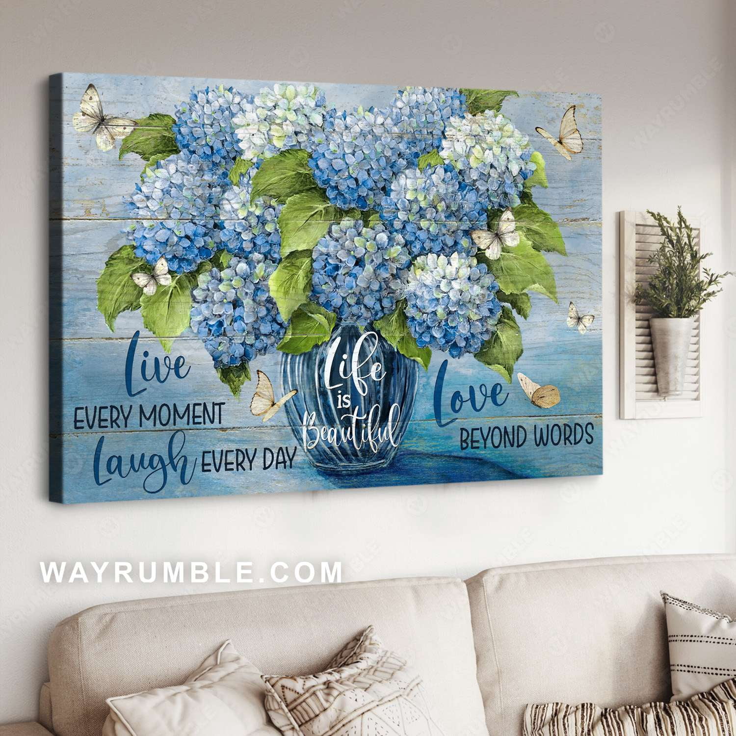 Blue Hydrangea Crystal Vase White Butterfly Life Is Beautiful - Jesus ...