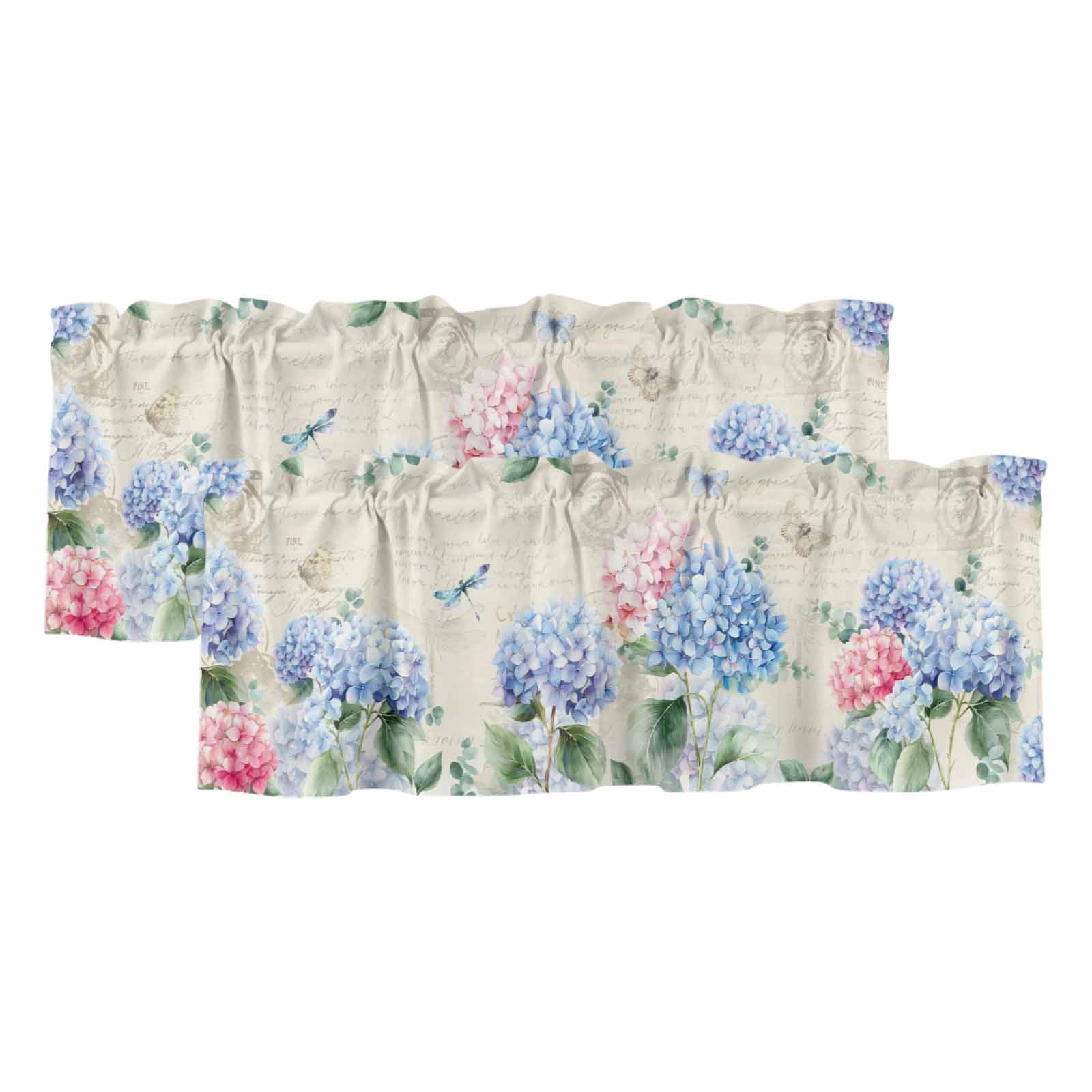 Blue Hydrangea Curtain Valances for Windows, Kitchen Valance Window ...