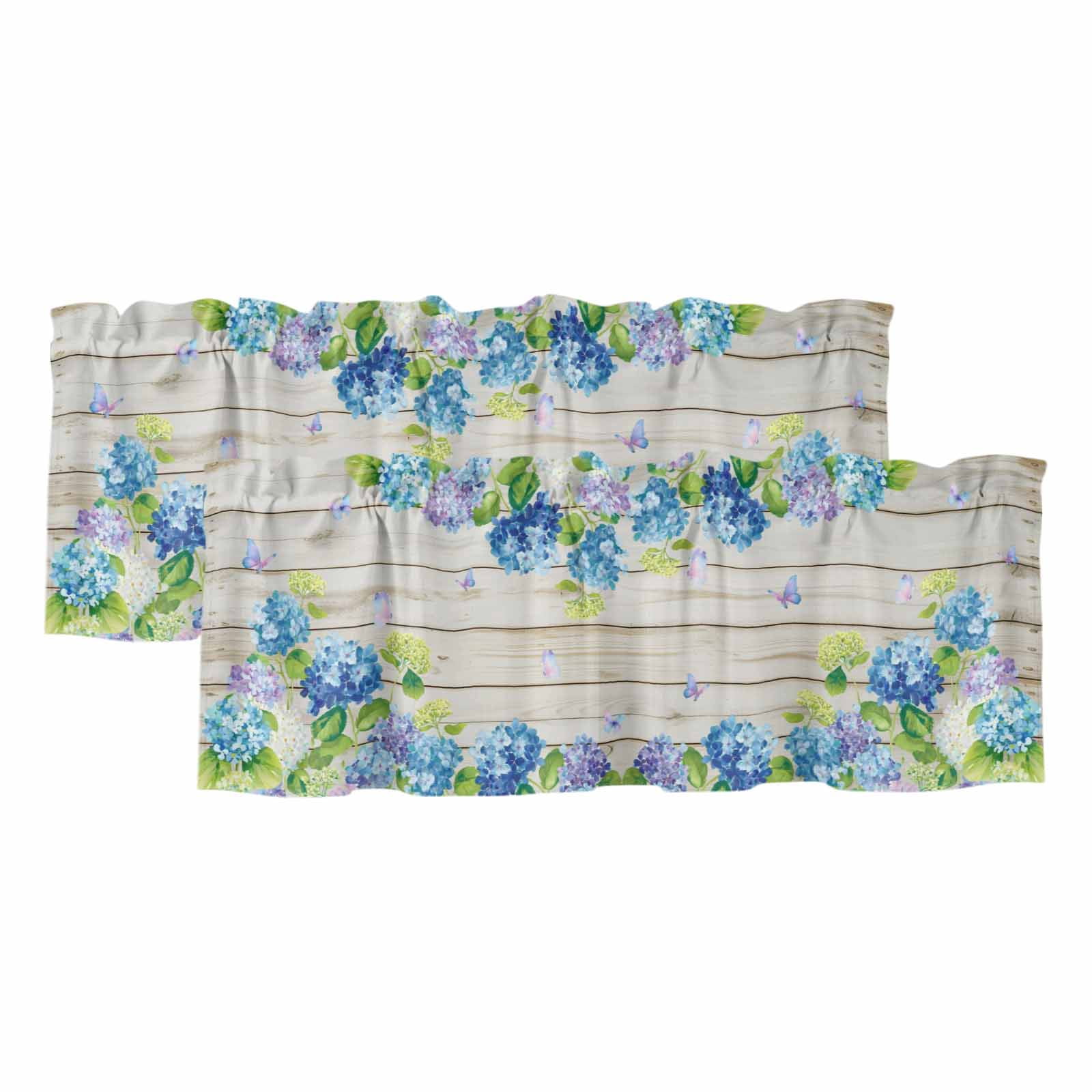 Blue Hydrangea Curtain Valances for Windows, Kitchen Valance Window ...
