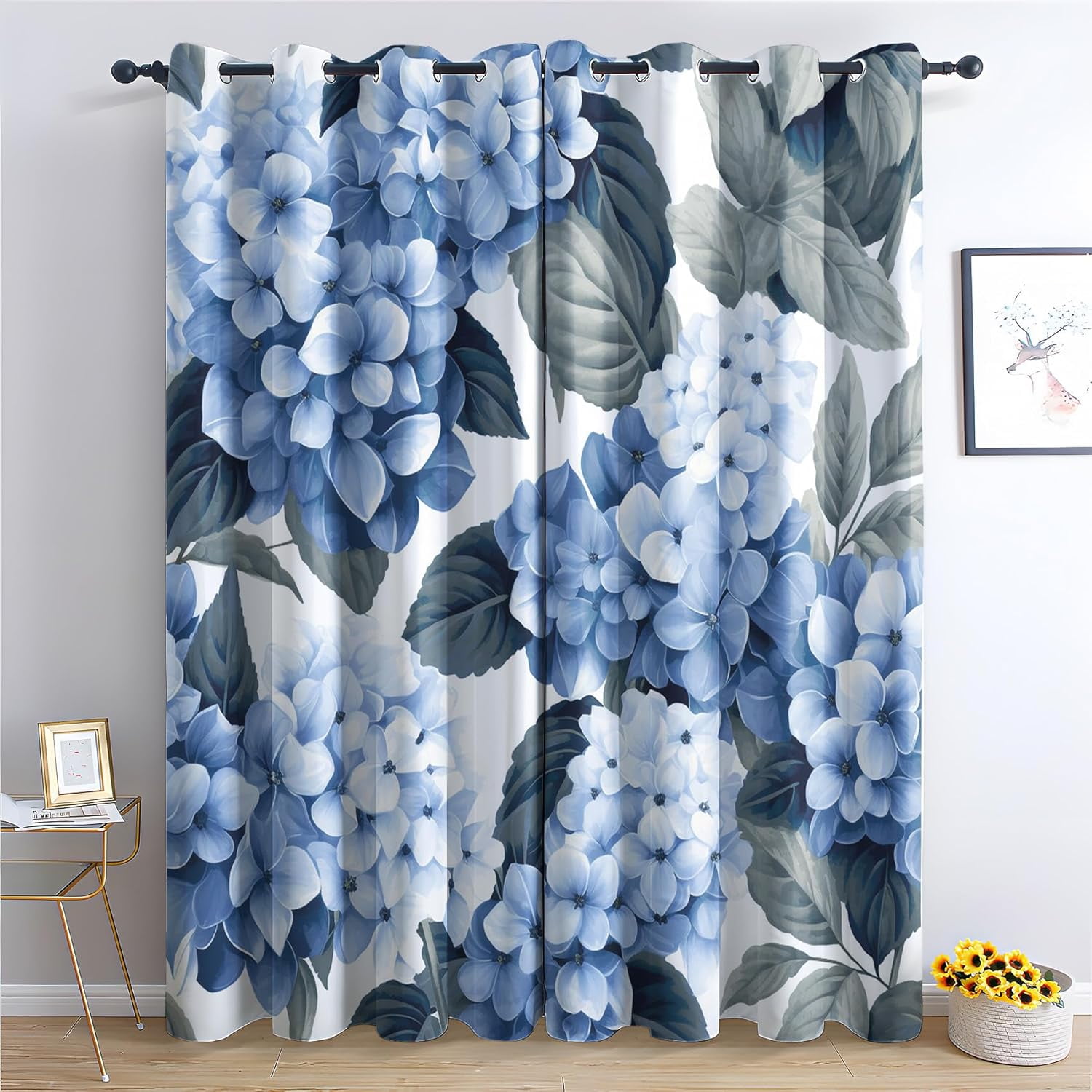 Blue Hydrangea Curtains For Bedroom, Floral Curtain For Living Room ...