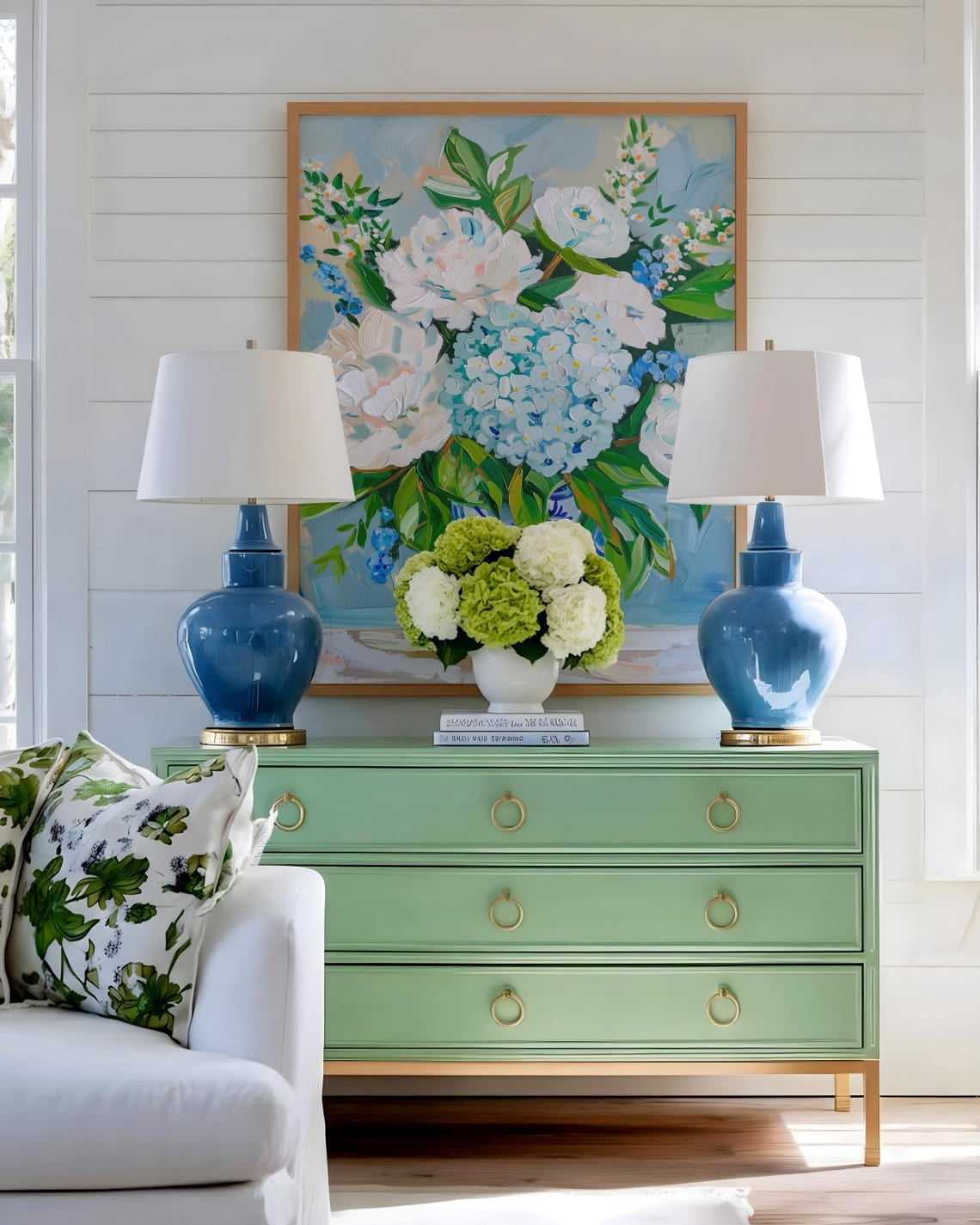 Blue Hydrangea Delphinium Bedroom Chinoiserie Floral Still Life ...
