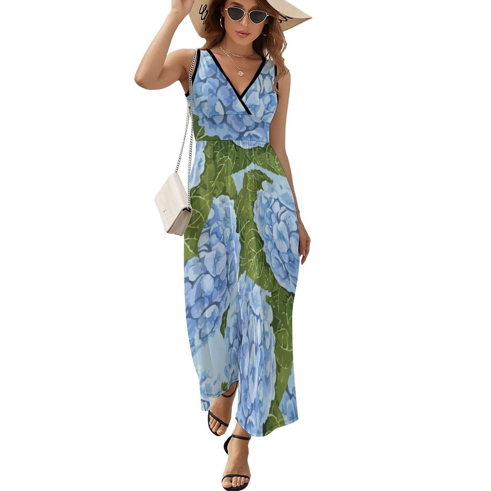 Blue Hydrangea Dress Vintage Maxi Dress Aesthetic Boho Beach Long ...