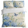 Blue Hydrangea Farm Floral King Size Bed Set,Country Leaves Butterfly ...