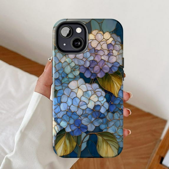 Blue Hydrangea Faux Stained Glass Wildflower Floral Phone Case iPhone ...