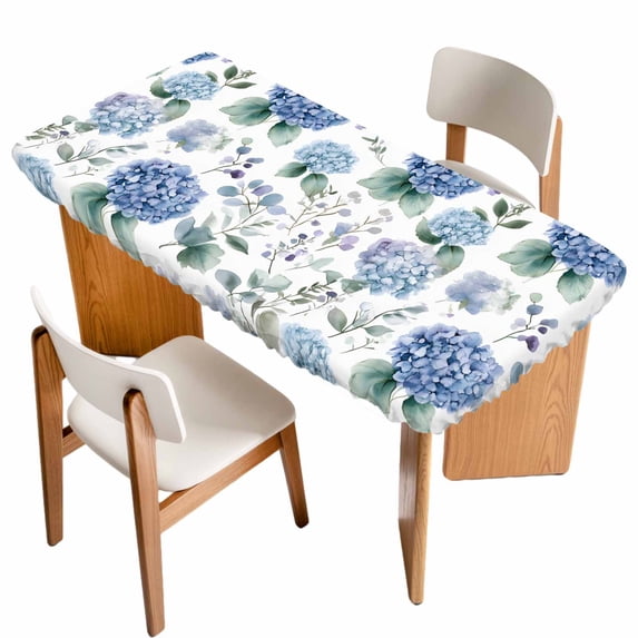 Blue Hydrangea Fitted Rectangle Tablecloth 32" x 72" Eucalyptus Leaves ...