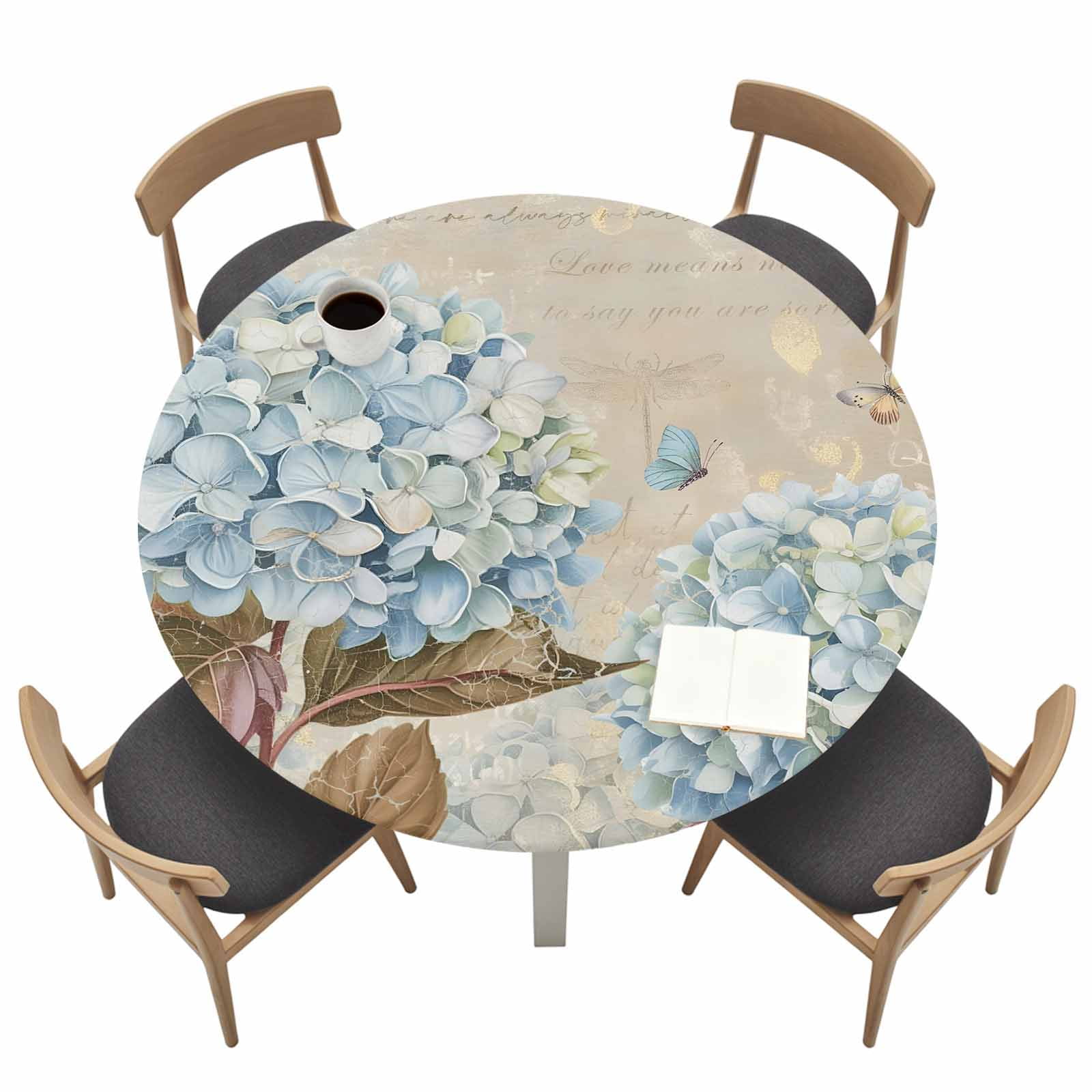 Blue Hydrangea Fitted Tablecloth with Elastic Edged, Round Table Cloth ...