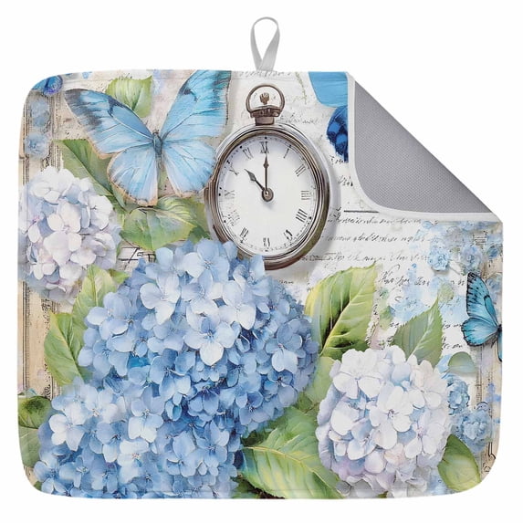 Blue Hydrangea Floral Dish Drying Mat for Kitchen Counter,Spring Retro ...