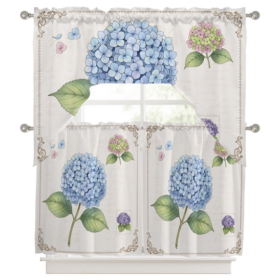 Blue Hydrangea Floral Kitchen Curtains Swag Valance and Tier Curtains ...