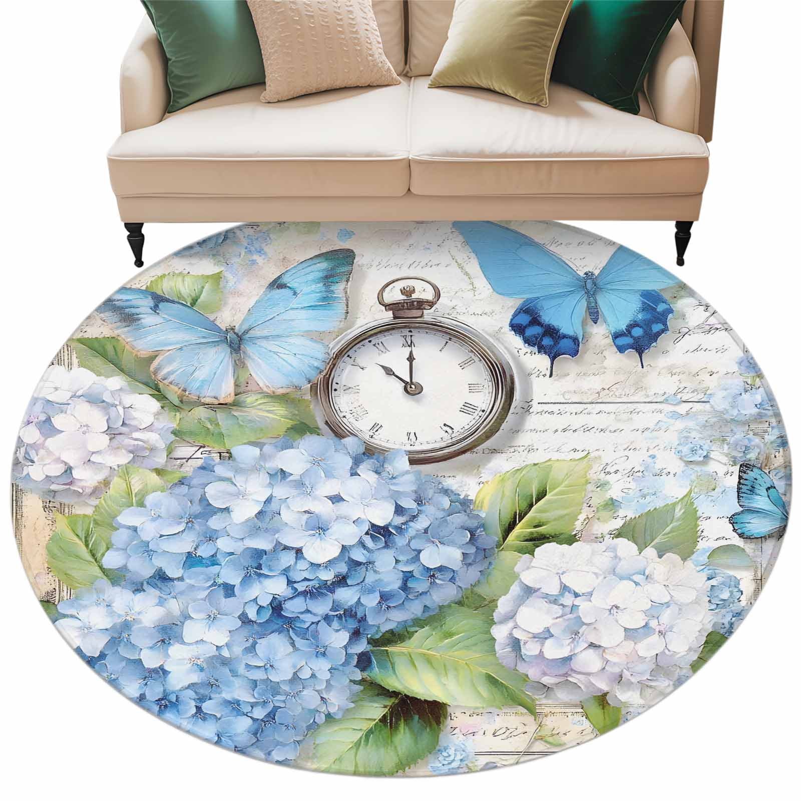 Blue Hydrangea Floral Large Area Rugs for Bedroom Living Room, Soft Non ...