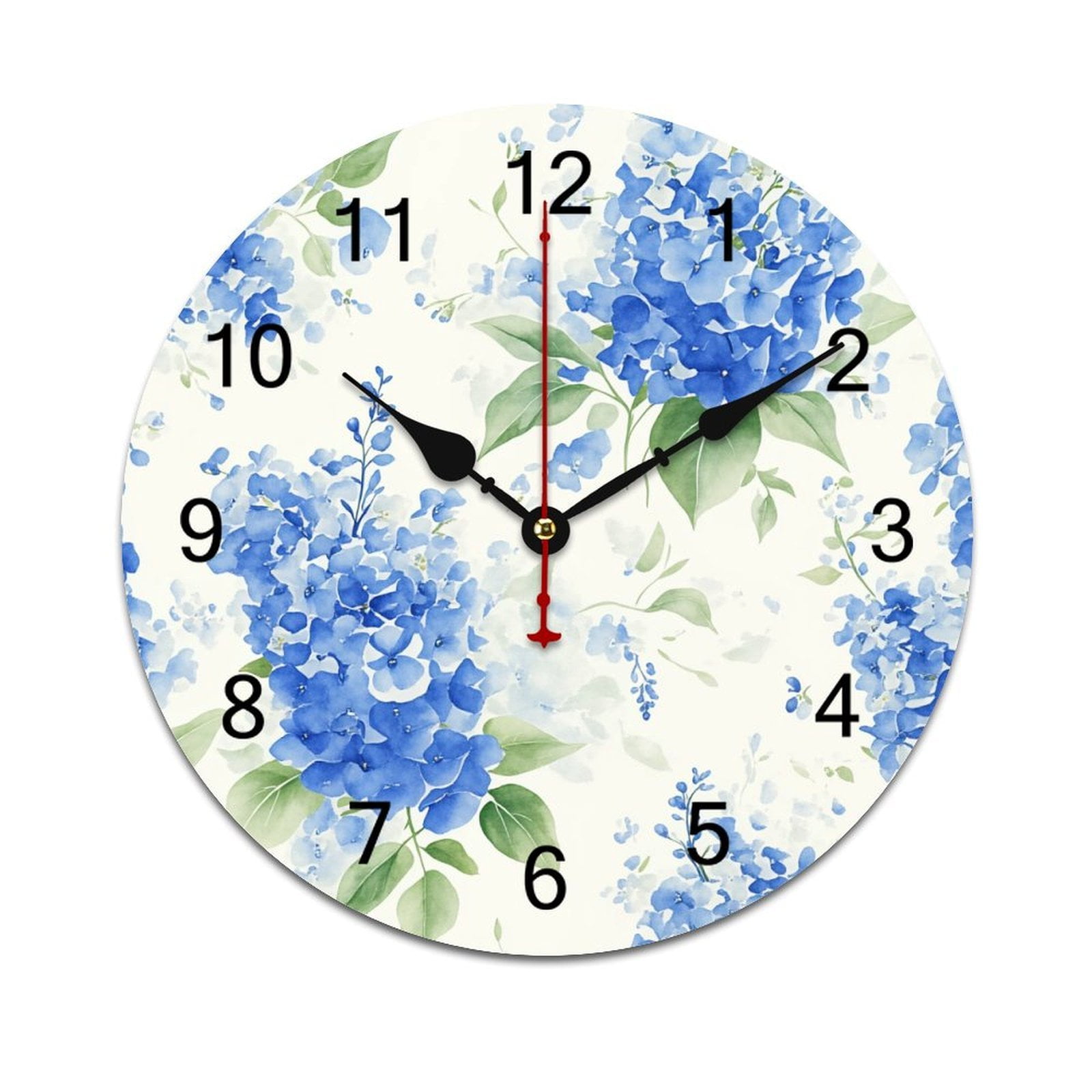 Blue Hydrangea Floral Print-1 Bedroom Wall Clock Large Modern Kitchen ...
