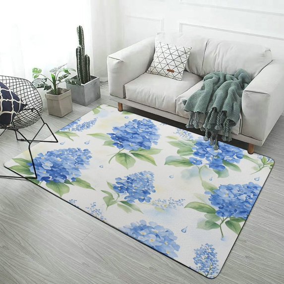 Blue Hydrangea Floral Print-2 Carpet Style Living Room Bedroom Soft ...