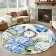 Blue Hydrangea Floral Round Area Rug 6 FT, Non Slip Bedroom Rugs ...