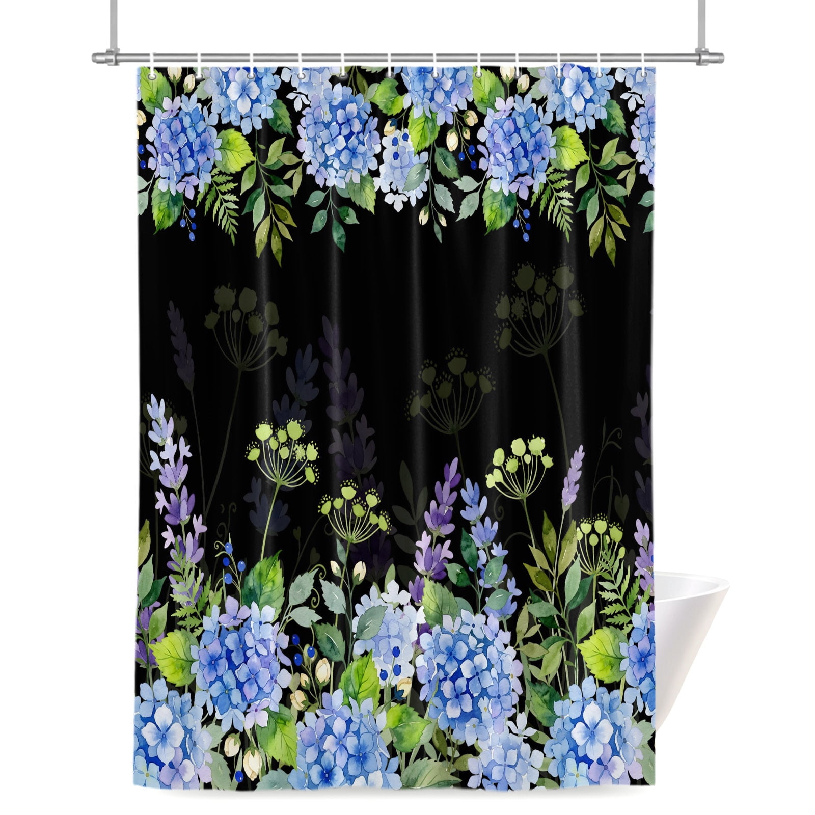 Blue Hydrangea Floral Shower Curtain, Wildflower Garden Botanical ...