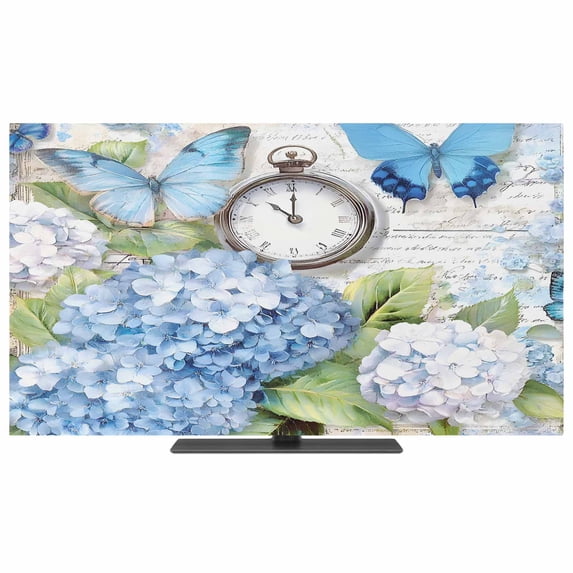 Blue Hydrangea Floral TV Dust Cover,Stretchable TV Screen Desktop ...