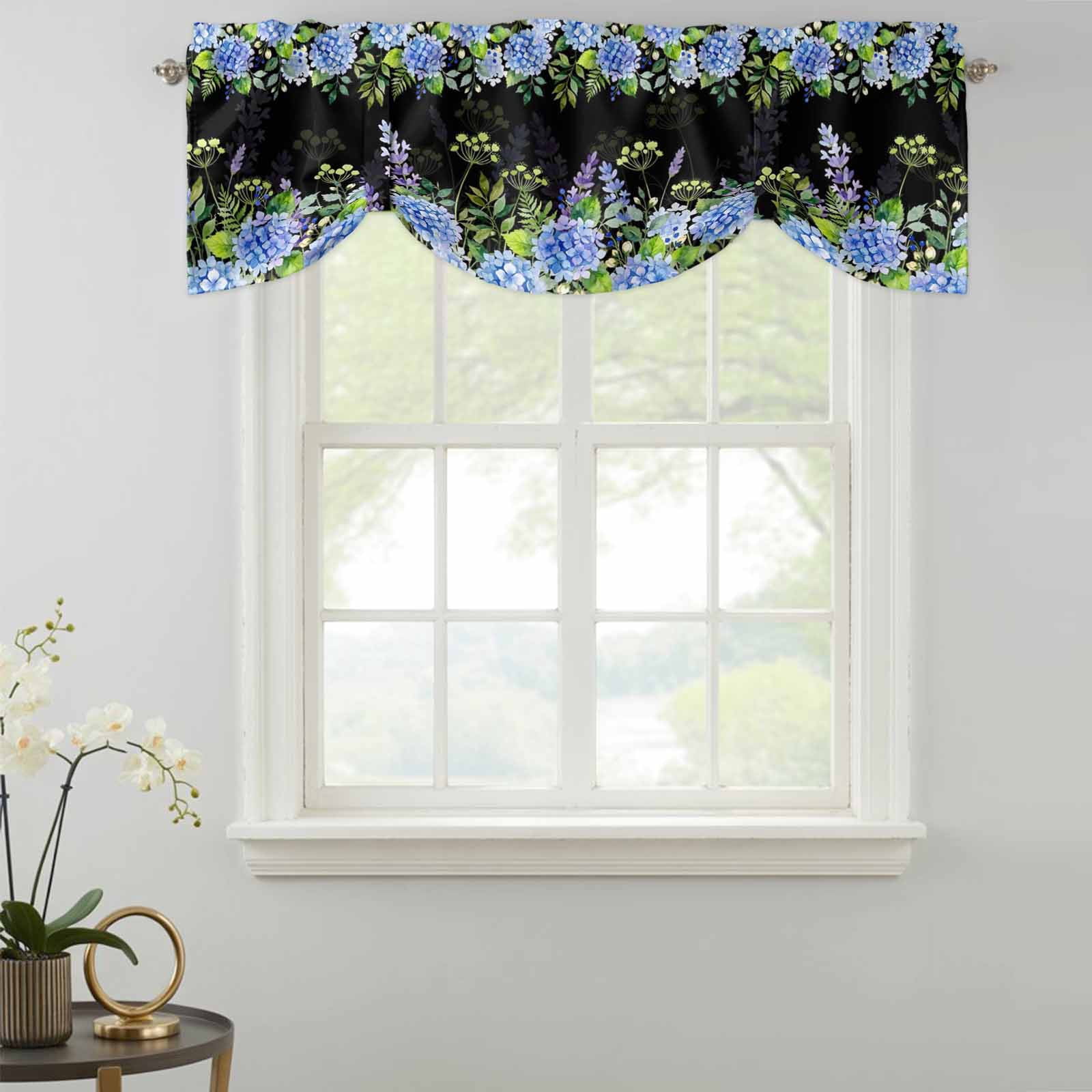 Blue Hydrangea Floral Tie Up Valances Curtain, Wildflower Garden ...