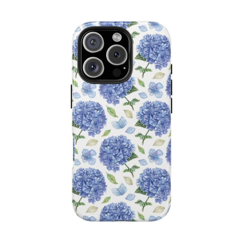 Blue Hydrangea Floral Tough iPhone Case for 11 12 13 14 15 16 Pro Max ...