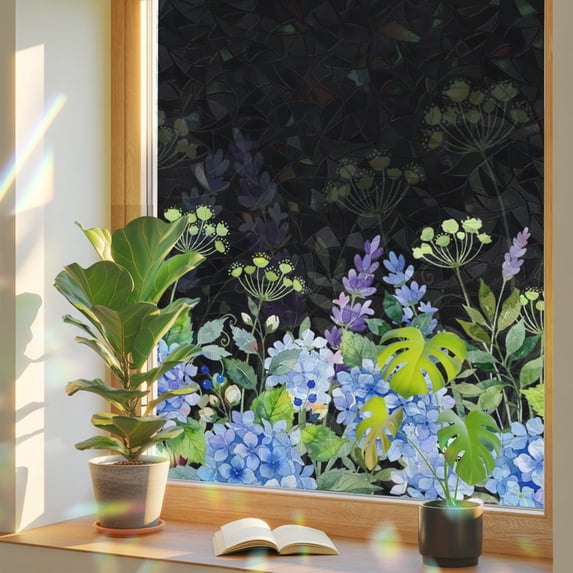 Blue Hydrangea Floral Window Privacy Film, Wildflower Garden Botanical ...
