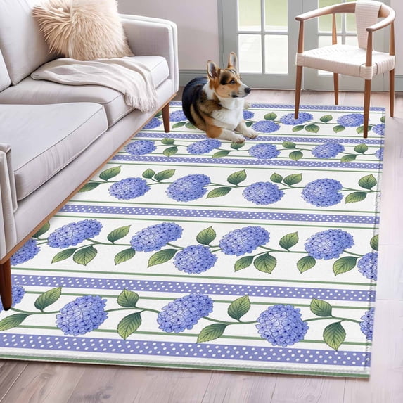 Blue Hydrangea Flower 4'x6' Rug for Dining Table for 4 People Under ...